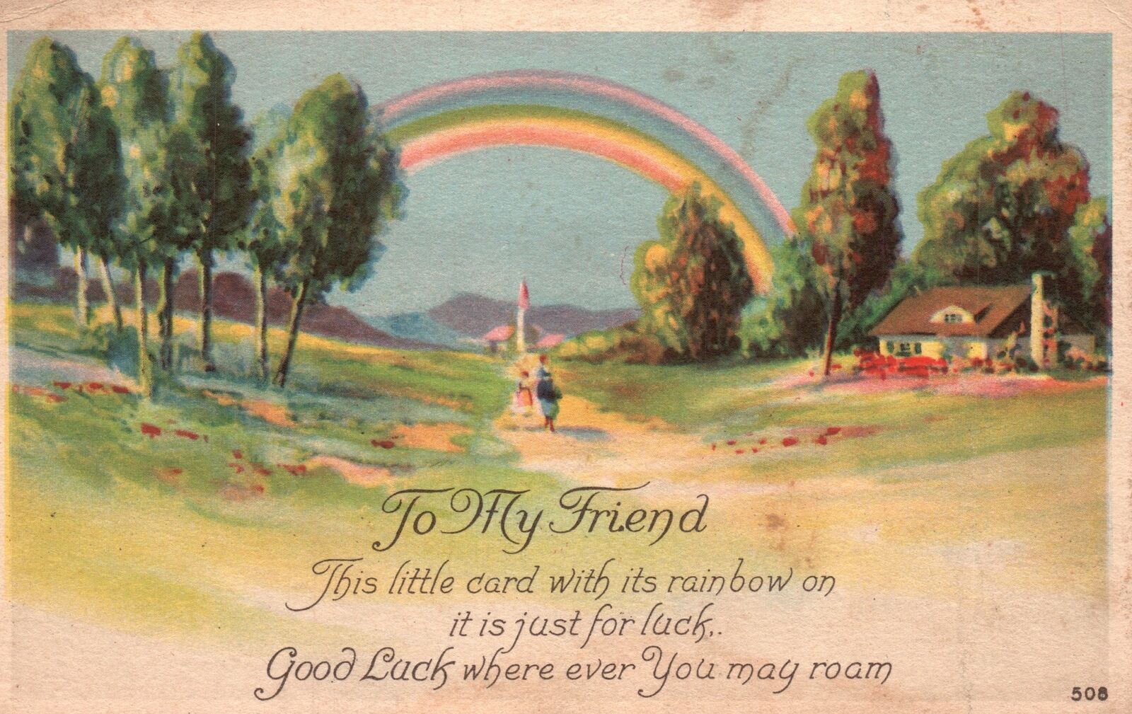 Vintage Postcard 1910's To My Friend Little Good Luck Card Rainbow ...