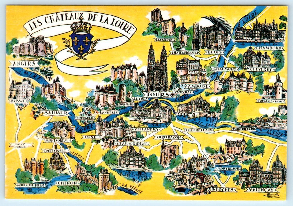 Illustrated Map LES CHATEAUX de la LOIRE, France ~ CASTLES 4"x6 ...