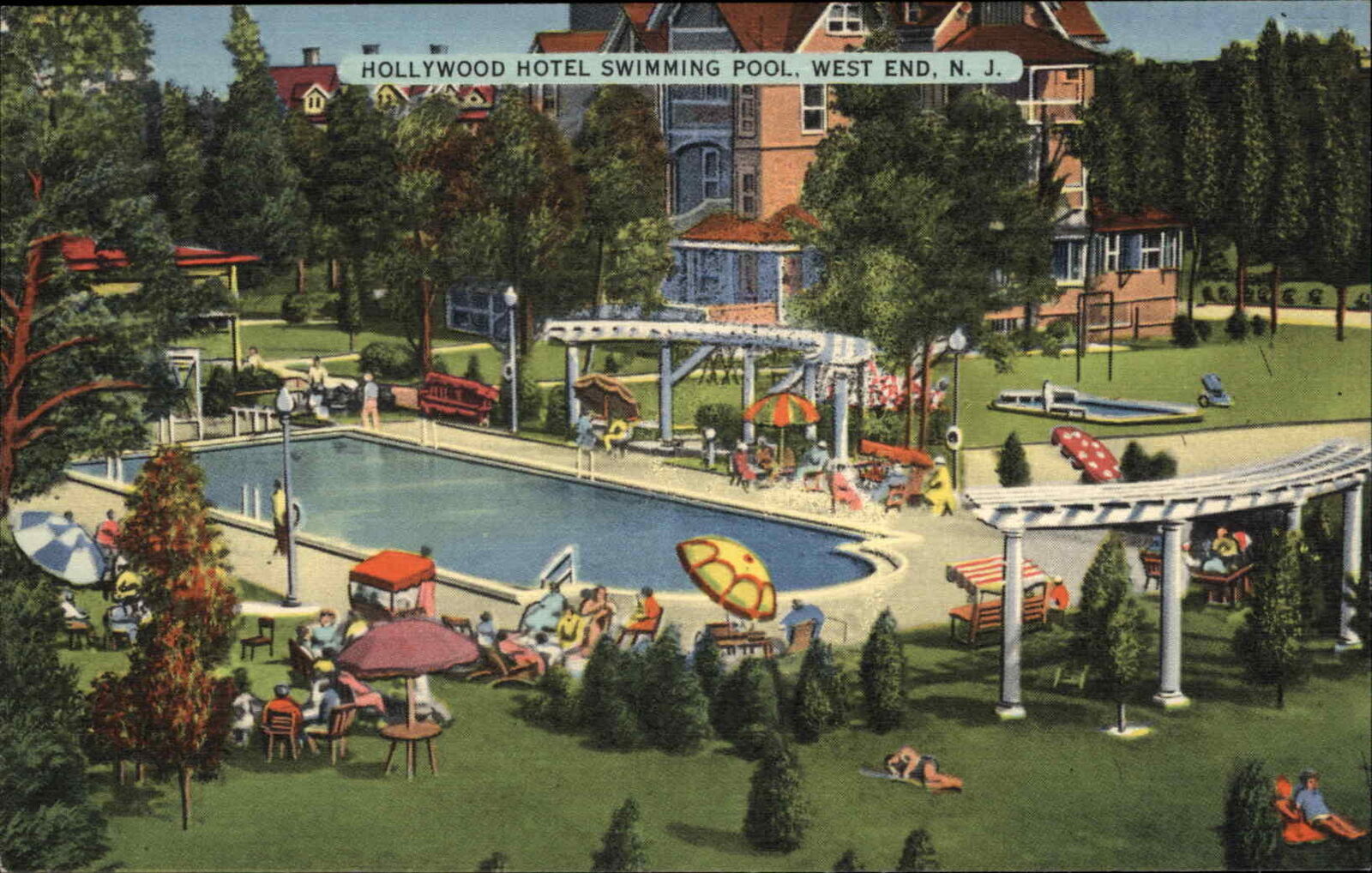 West End New Jersey NJ Hollywood Hotel Swimming Pool c1930s-40s Linen ...