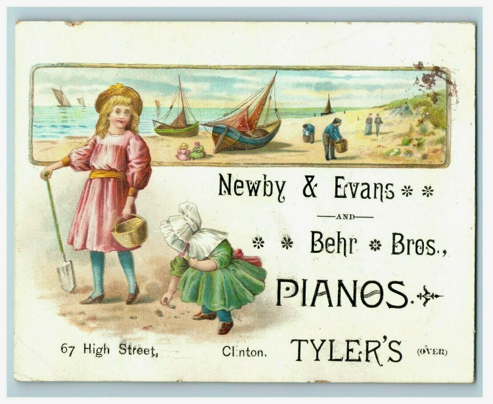 1880s Newby & Evans Behr Bros. Pianos Beach Scene Girls Sailboats S.W ...