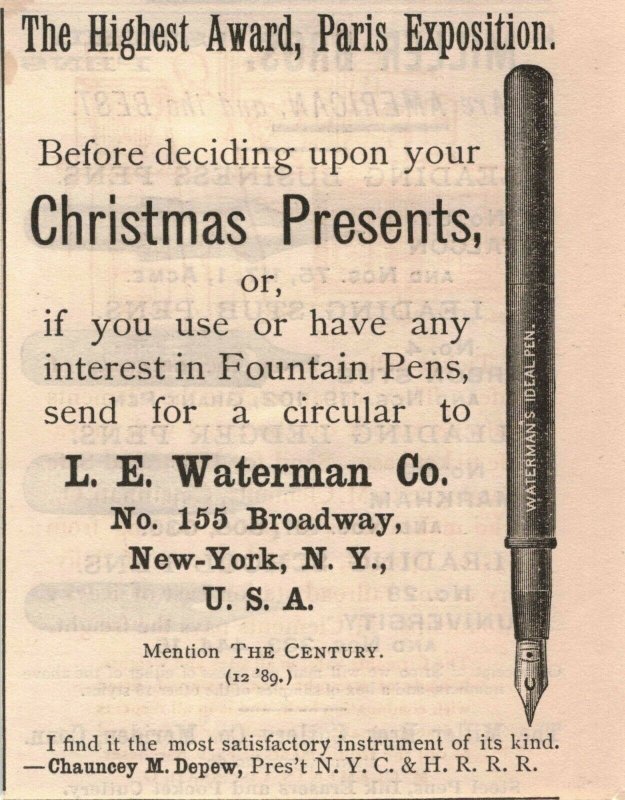 1889 Miller Bros. Steel Pens / Waterman Fountain Pens Victorian Print ...