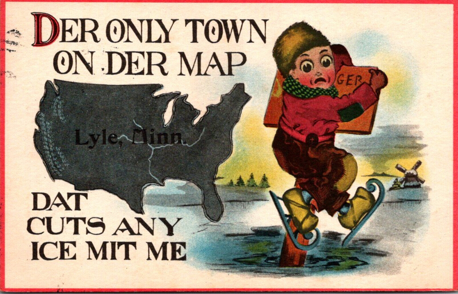 Minnesota Lyle Dutch Boy On Ice Dr Only Town On Der Map 1914 | United ...