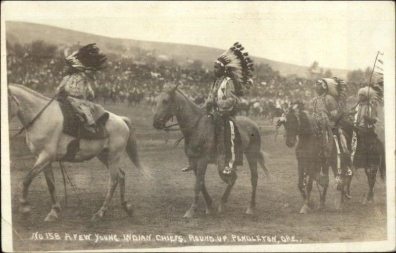 Pendleton OR Rodeo Round UP Native Indian Chiefs on Horses c1915 RPPC ...