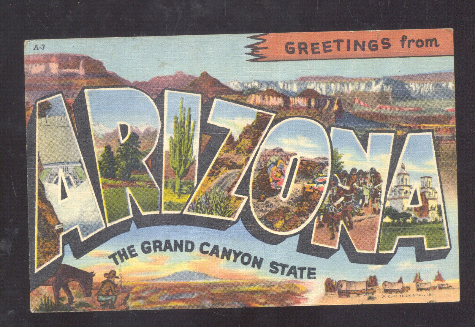 Greetings From Arona the Grand Canyon State Vintage Large Letter Linen ...