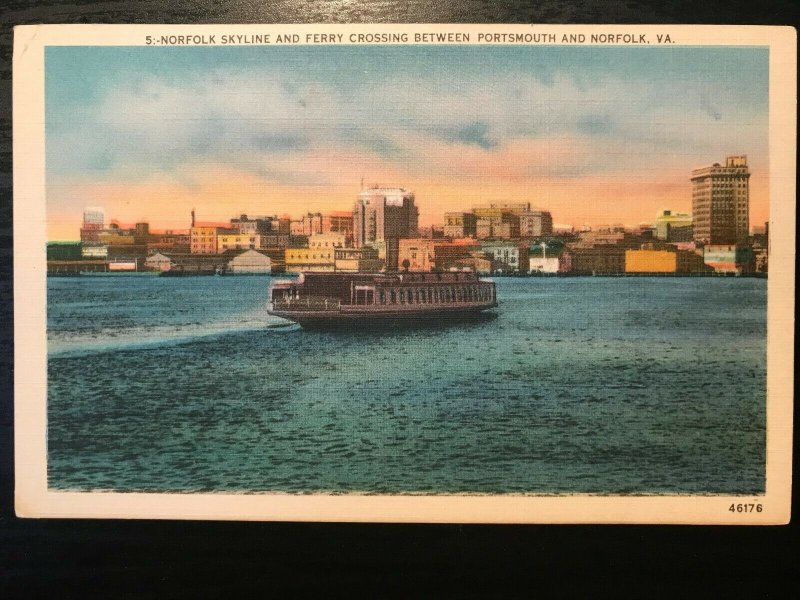 Vintage Postcard 1930-1945 Norfolk Skyline Ferry Crossing Portsmouth ...