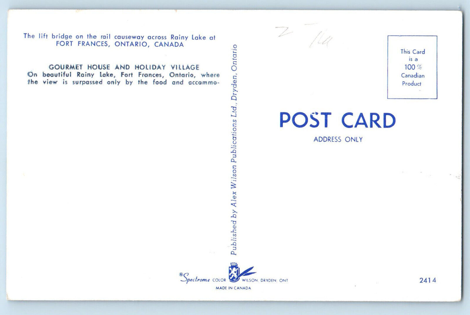 Fort Frances Canada Postcard Lift Bridge Gourmet House Holiday Village ...