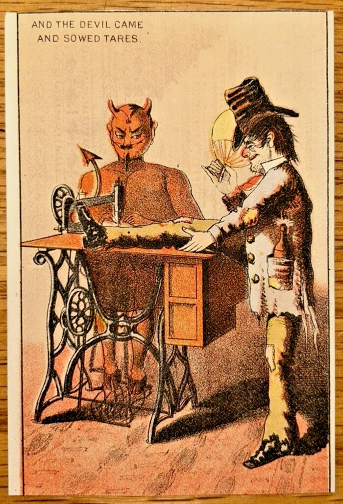 Antique Victorian Trade Card Rare Singer Sewing Machine Devil Tailor ...