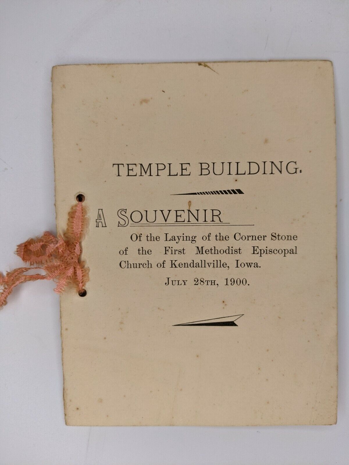 1900 Kendallville, Iowa Temple Corner Stone Souvenir Poem Book ...