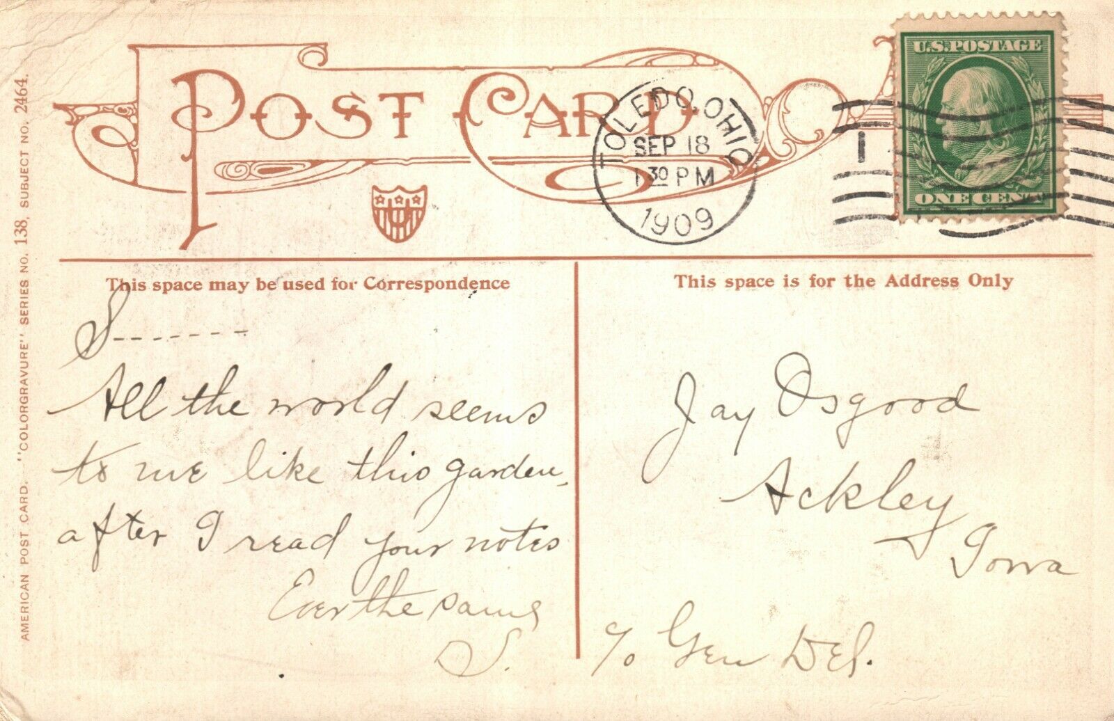 Vintage Postcard 1909 In the Language of The Flowers Couple in Love ...