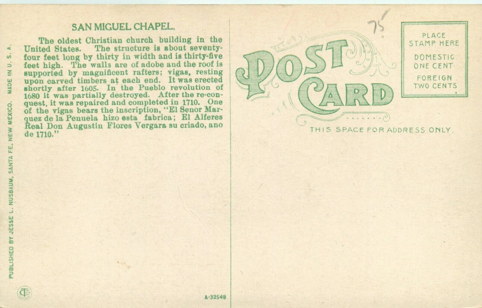 San Miguel Church, oldest in the United States, Santa Fe, NM Vintage ...