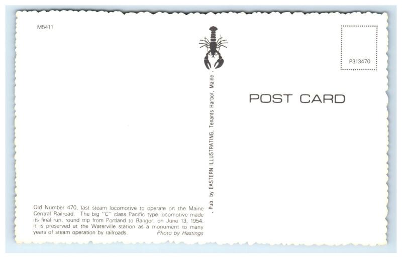 Postcard Old Number 470, last Steam Locomotive Train, Maine Central RR ...
