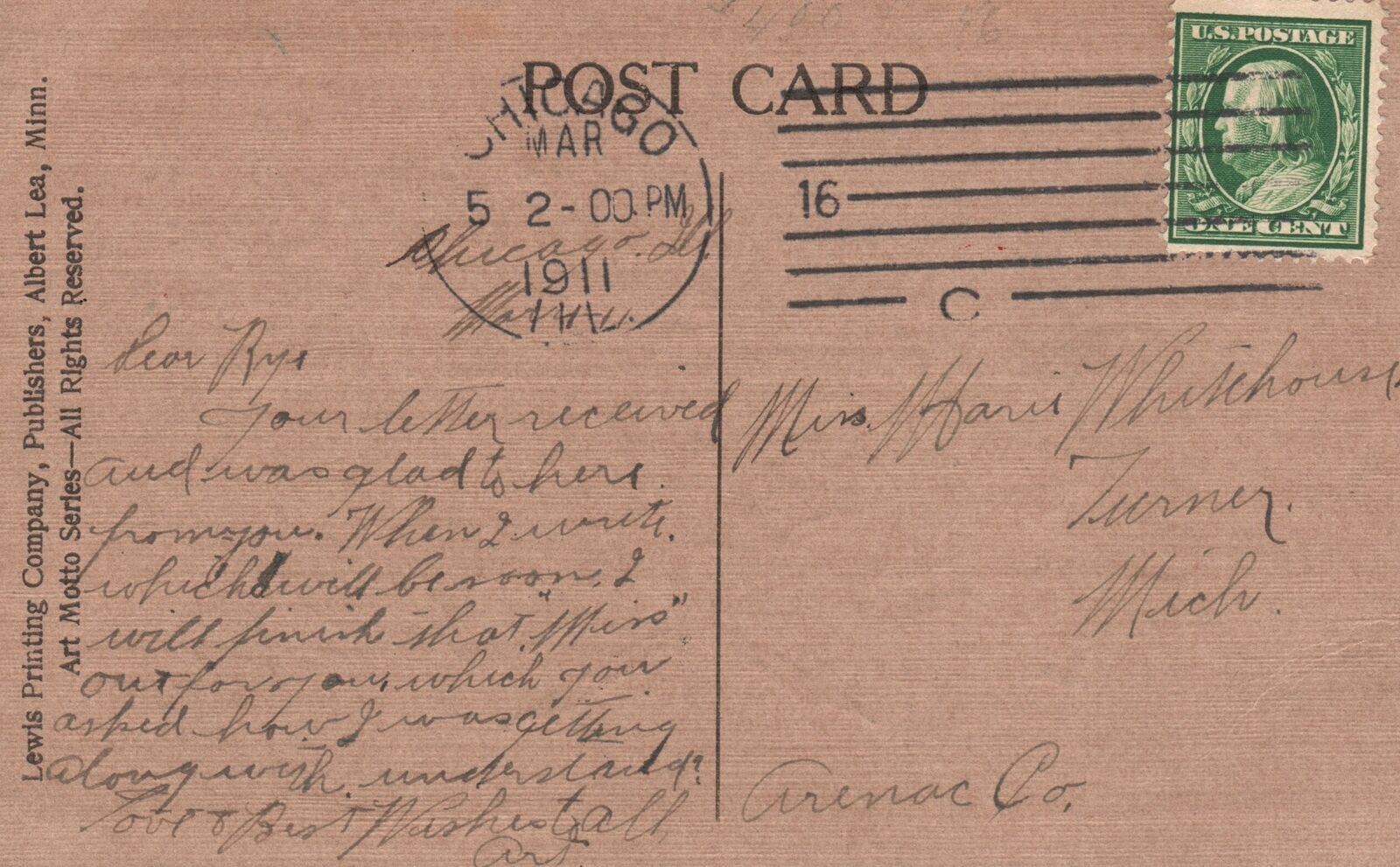 Vintage Postcard 1911 Message Letter Owing Someone A Letter Friendship ...