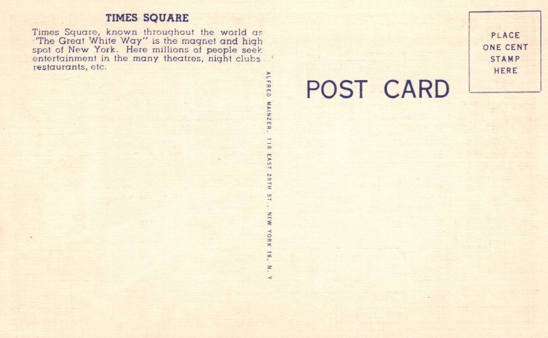 Vintage Postcard Times Square At Night Great White Way High Spot New ...