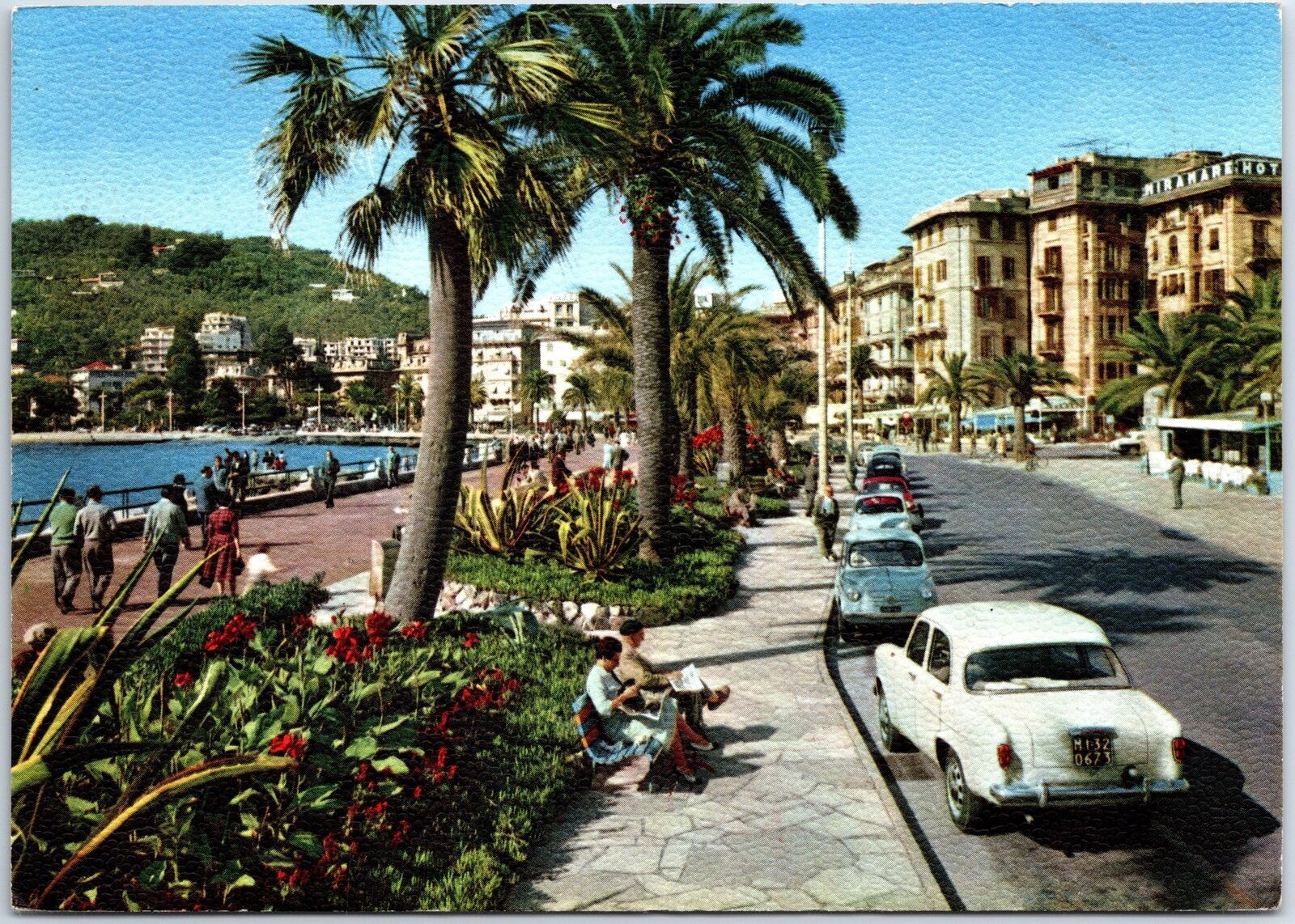 Vintage Continental Size Postcard Seaside Street Scene at Rapallo Italy ...