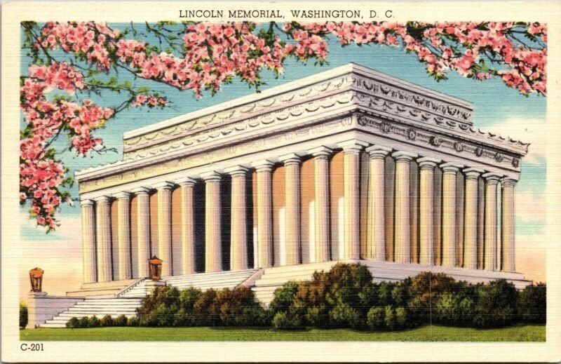 Lincoln Memorial Washington Dc Linen Cherry Tree Greek Architecture ...