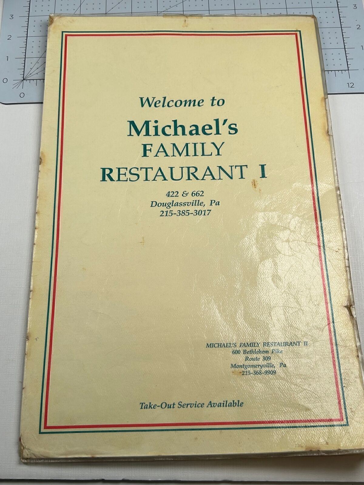 Vintage Restaurant Menu Michael's Family Restaurant I Douglasville PA ...