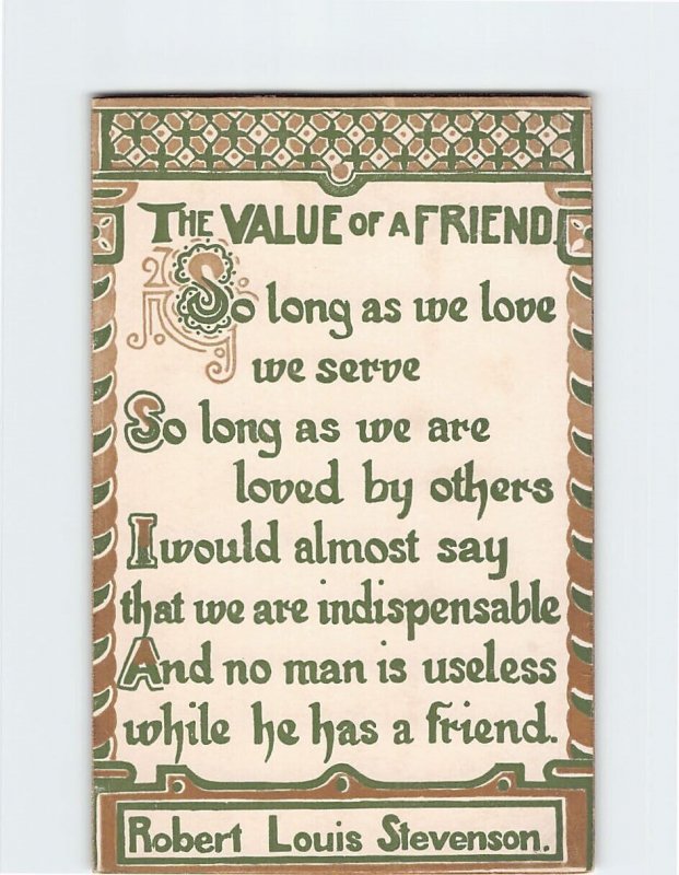 Postcard The Value Of A Friend with Quote & Art Print, Friendship ...