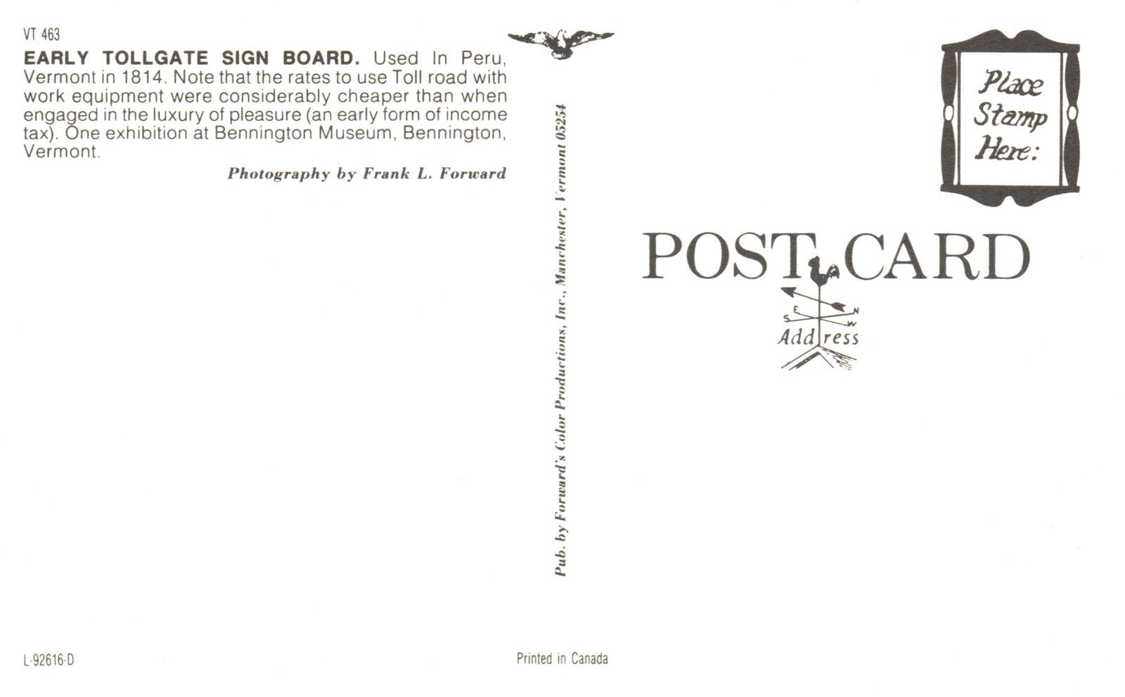 Vintage Postcard Early Tollgate Sign Board Bennington Museum Peru ...