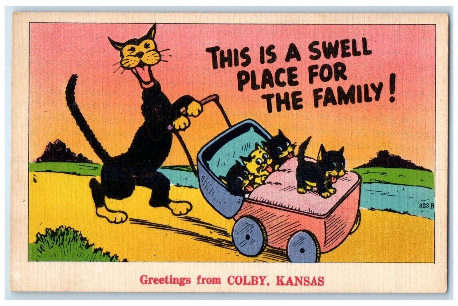 1940 Greetings From Colby Kansas KS Cat Kittens Animal Antique Vintage ...