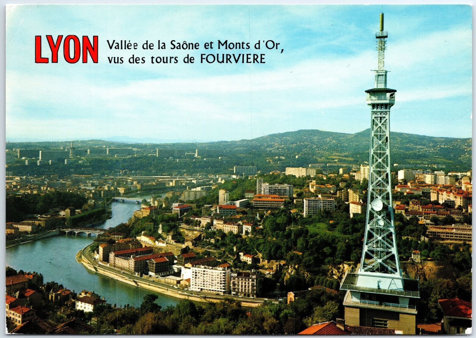 Vintage Continental Size Postcard Bird's EYE View of the City of Lyon ...
