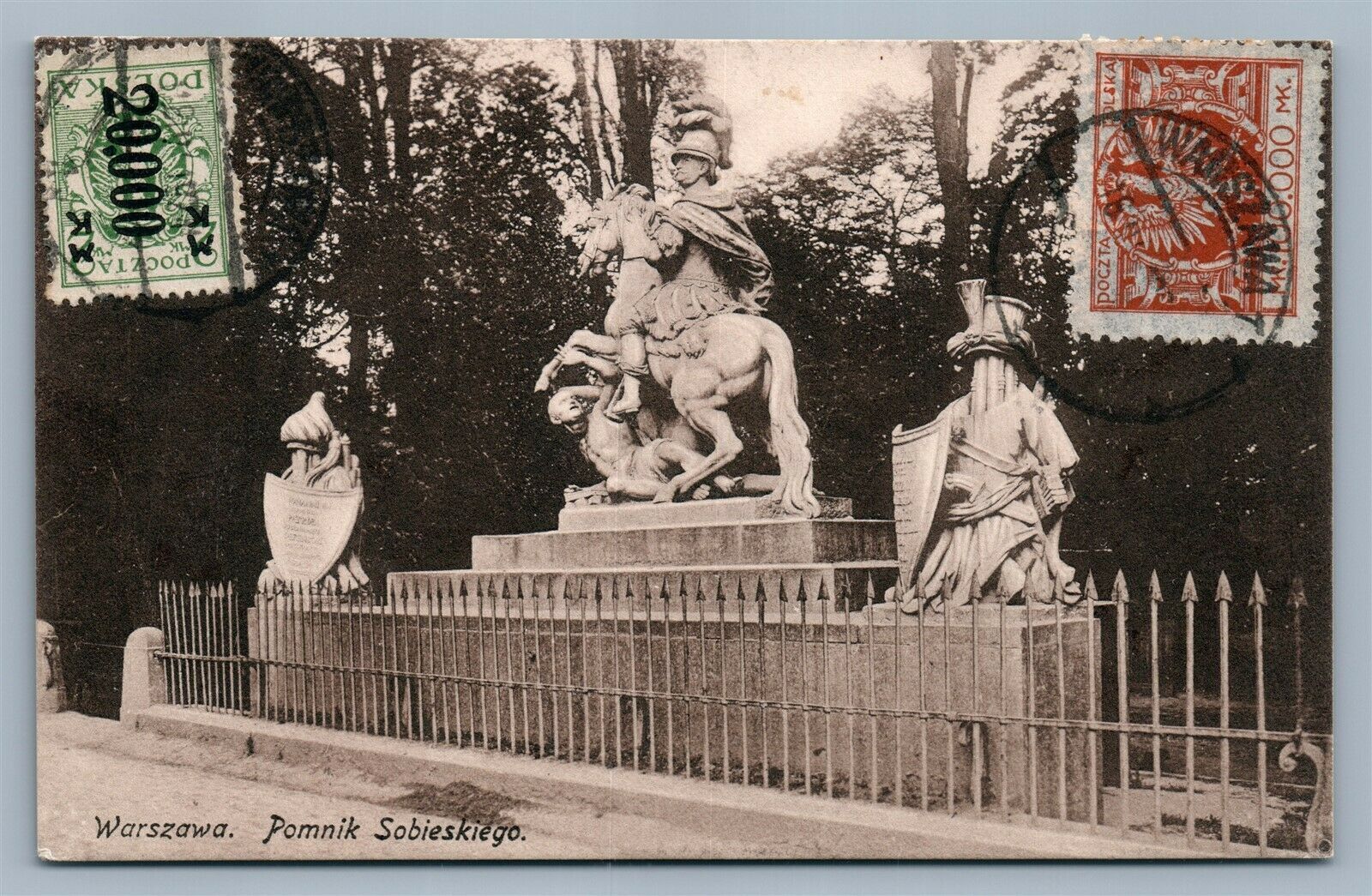 Warsaw Poland Antique Postcard Warszawa Pomnik Sobieskiego W/ Stamps ...