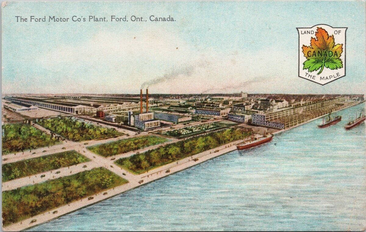 Ford Ontario Ford Motor Co Plant ON Patriotic Land of Maple Postcard ...