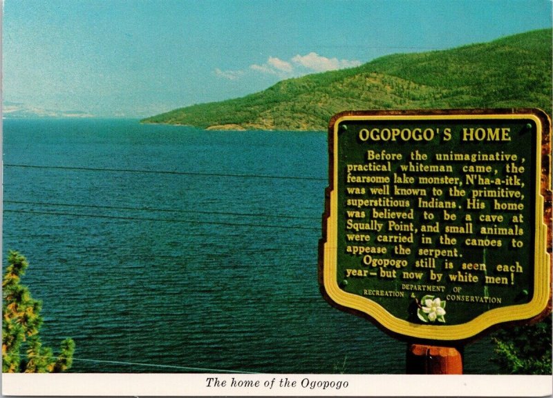 Okanagan Lake BC Home of Ogopogo Sign Signage Unused Continental ...