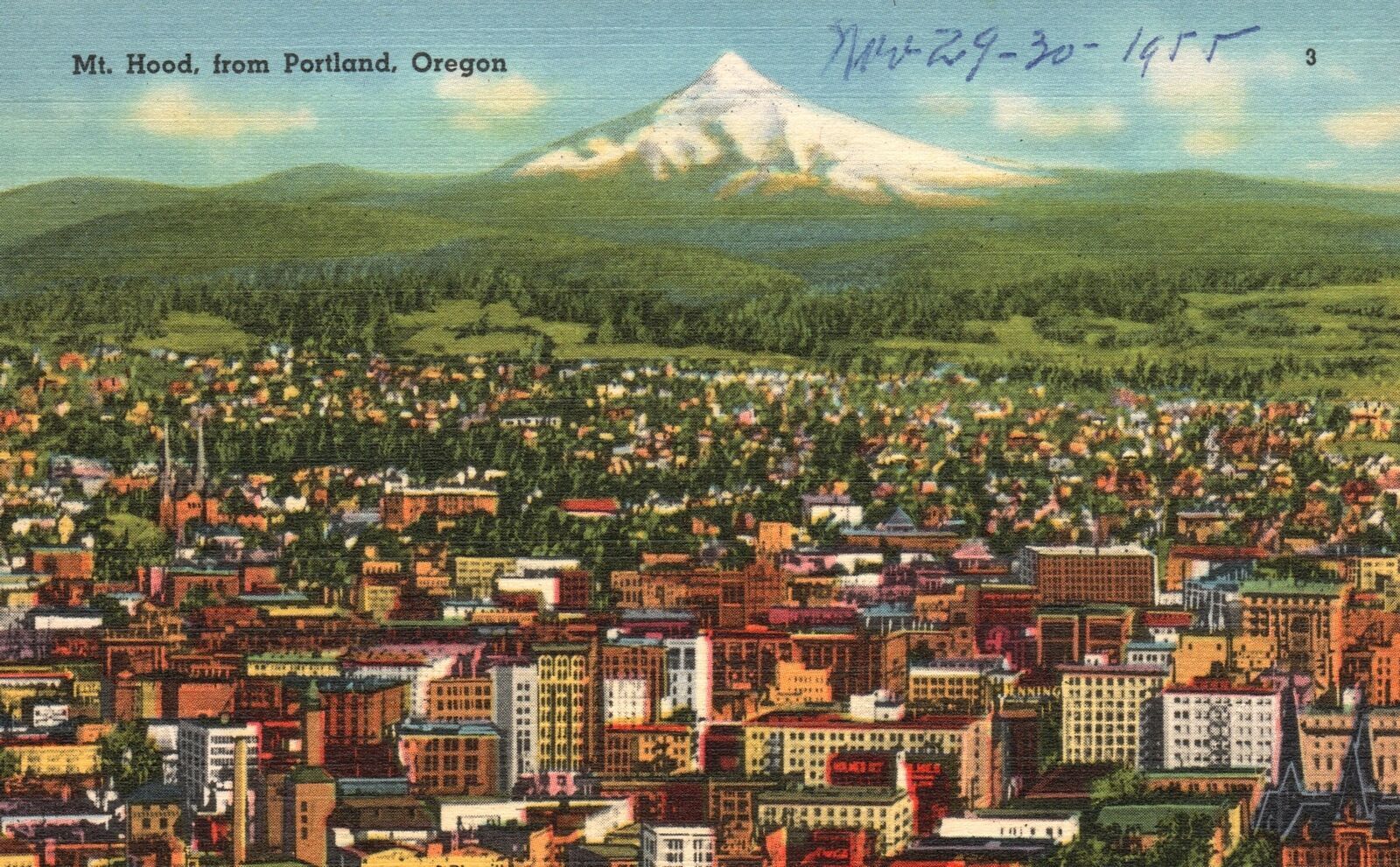 Vintage Postcard 1930's Mount Hood From Rose City In Background ...