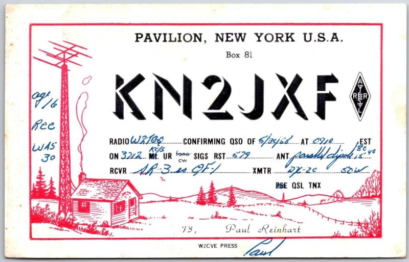 1958 QSL Radio Card Code KN2JXF Pavilion New York Amateur Radio Posted ...