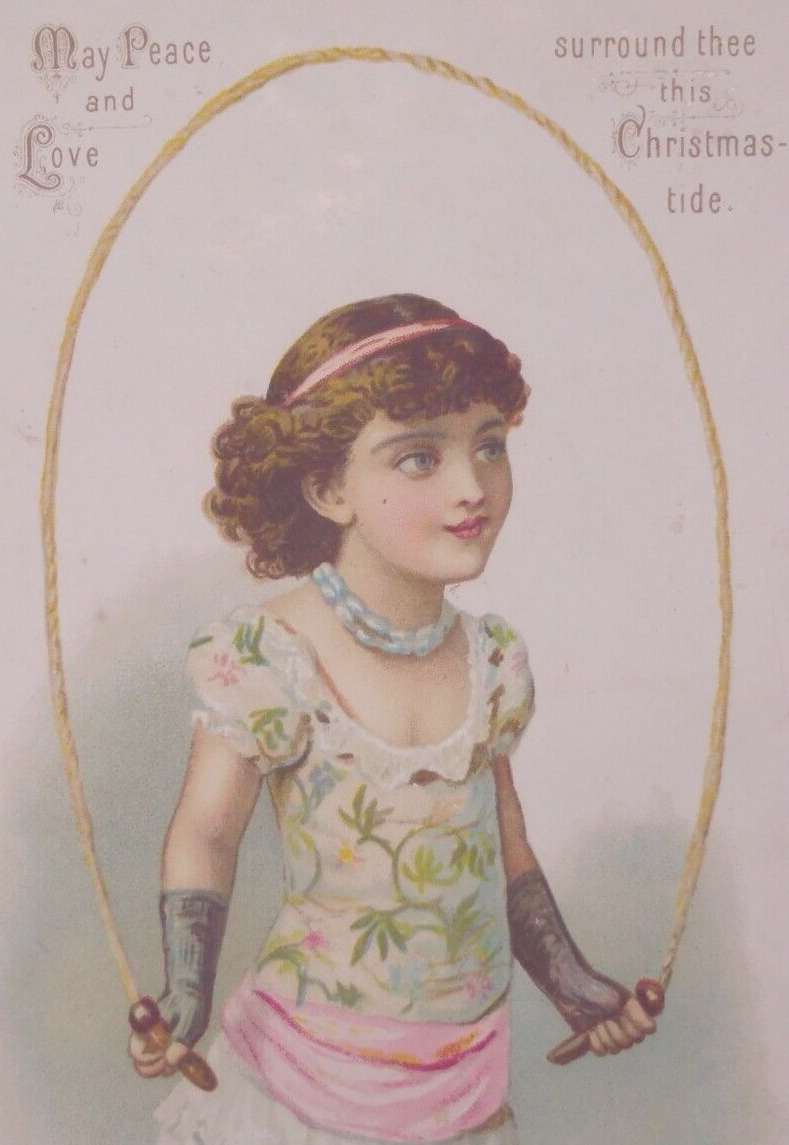 1880s Louis Prang Girl Rope Skipping Victorian Christmas Greetings Card ...