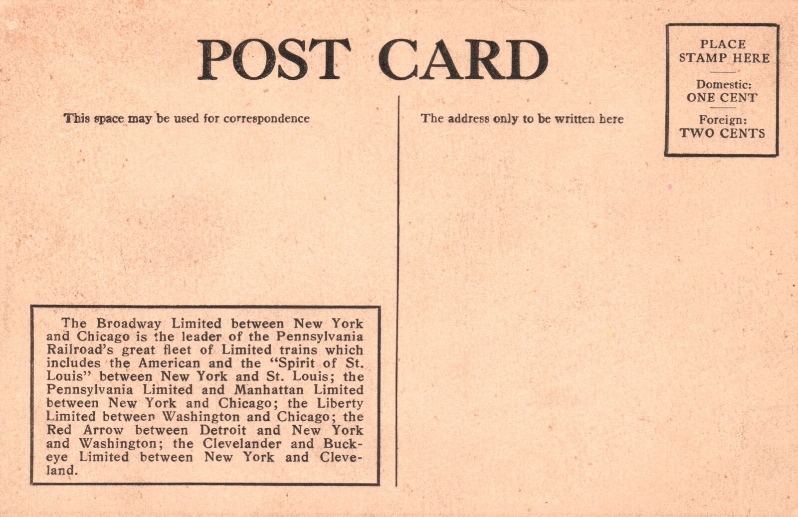 Vintage Postcard Broadway Limited Railway Train Between New York and ...