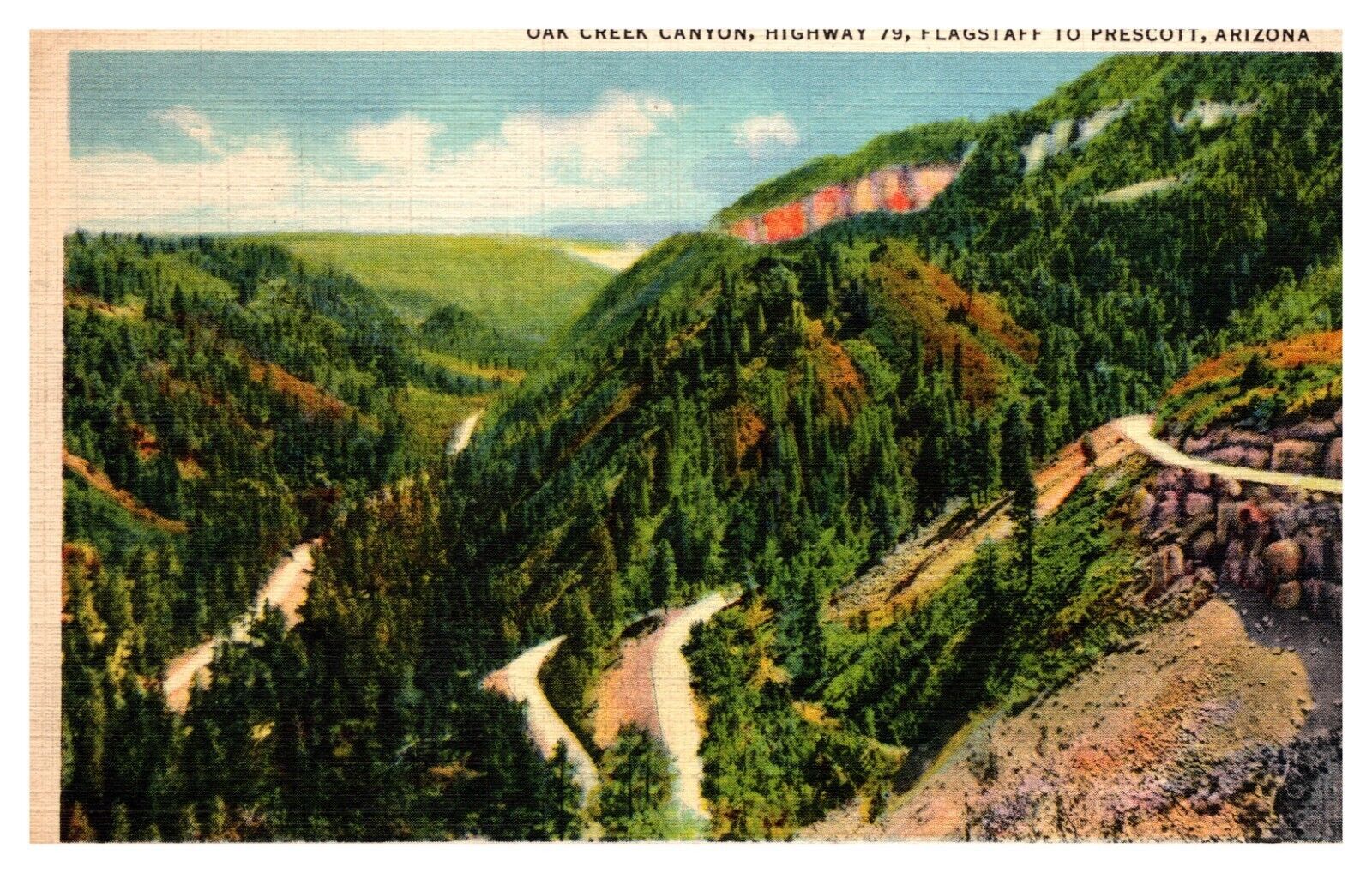 Vintage 1936 Postcard Oak Creek Canyon Highway 79 Flagstaff to Prescott ...