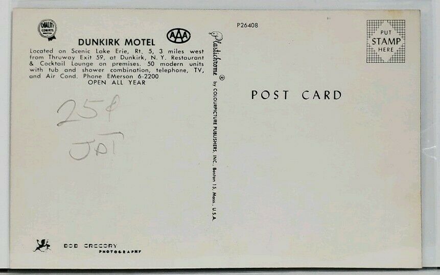Dunkirk NY Dunkirk Motel Mulyi View Interior Exterior Roadside Postcard ...