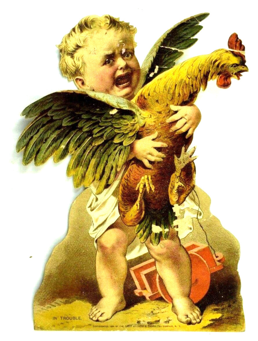 1880's-90's Large Victorian Die-Cut Child & Rooster A&P Tea Co ...