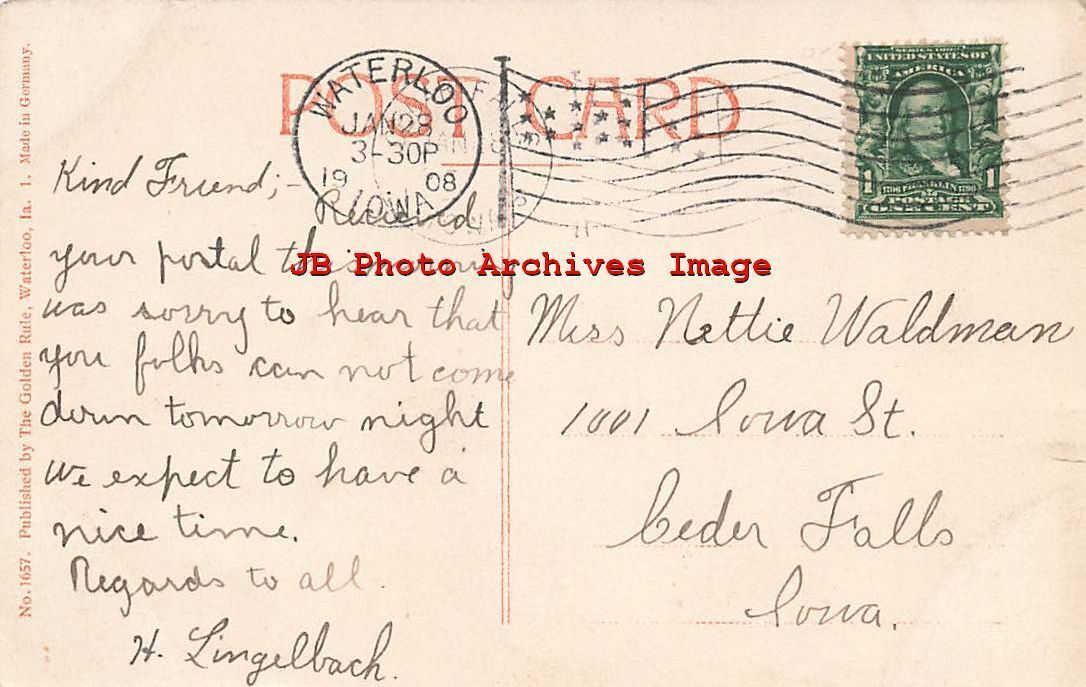 IA, Waterloo, Iowa, Washington Park, Winter, 1908 PM, Golden Rule Pub ...