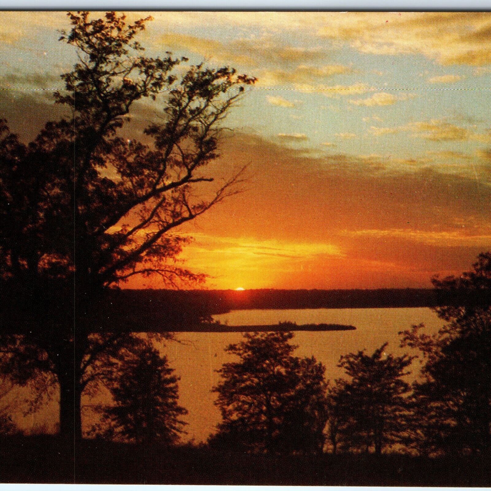 c1970s Nr Centerville, IA Sunset on Lake Rathbun Birds Eye Appanoose Co ...