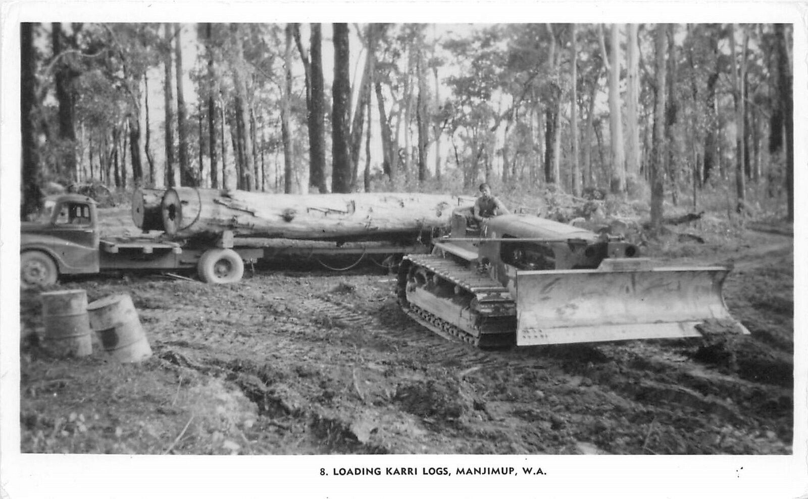 Postcard RPPC Australia 1950a Logging lumber Loading Karri Logs #8 ...