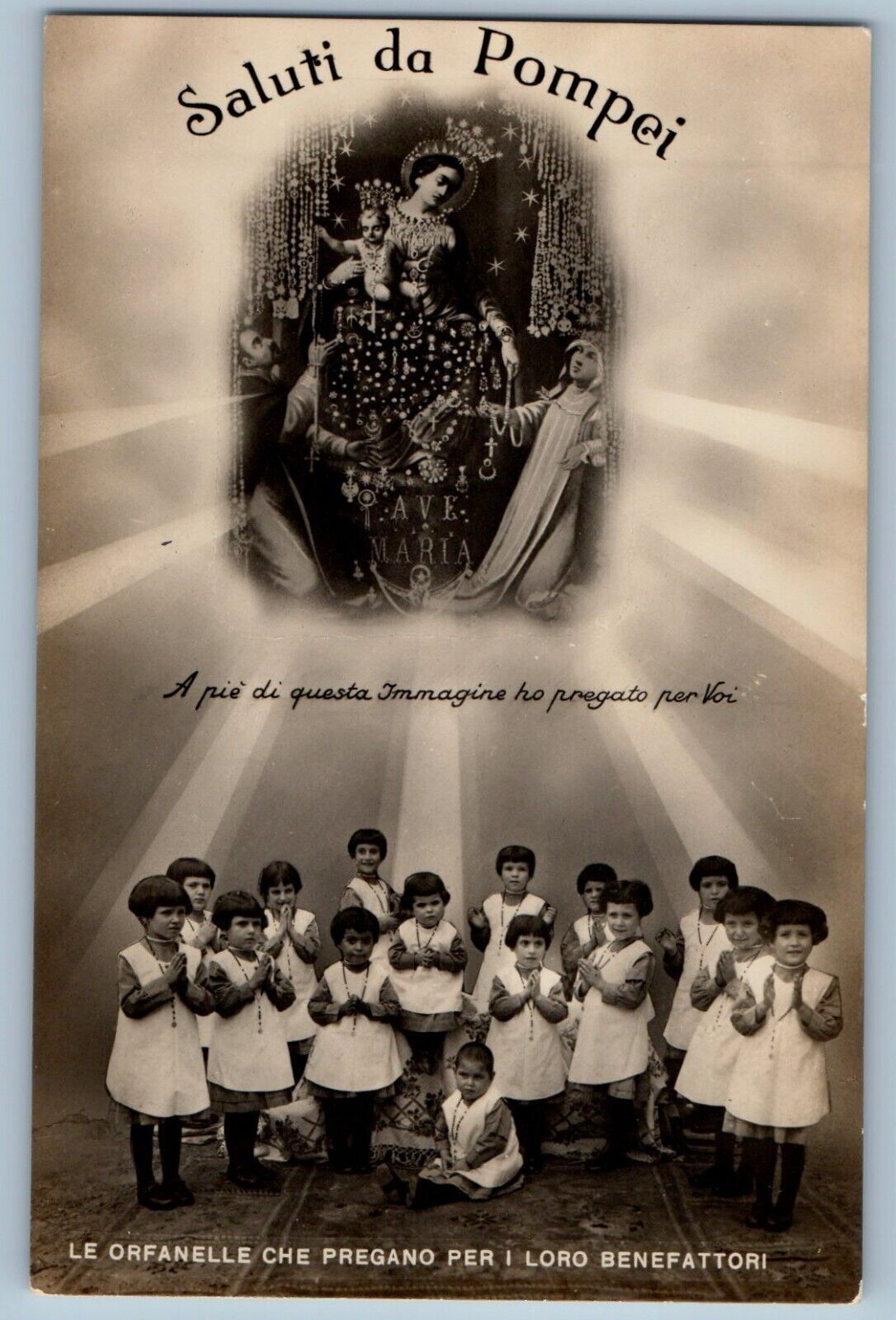 Italy Postcard The Orphans Praying Greetings from Pompeii 1944 RPPC ...