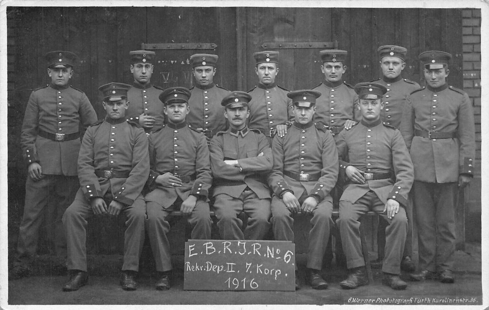 L036 Germany 1916 WWI EBRJRN 6 Rekr Dep II 7 Ksoldiers real photo field ...