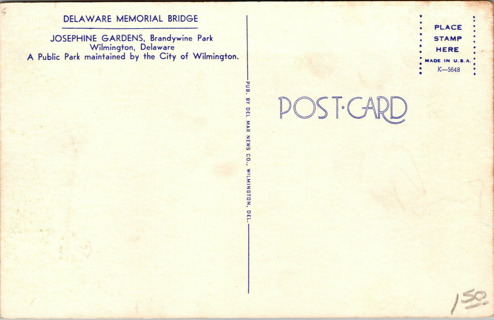 Vtg Memorial Bridge Josephine Park Greetings Wilmington Delaware DE ...