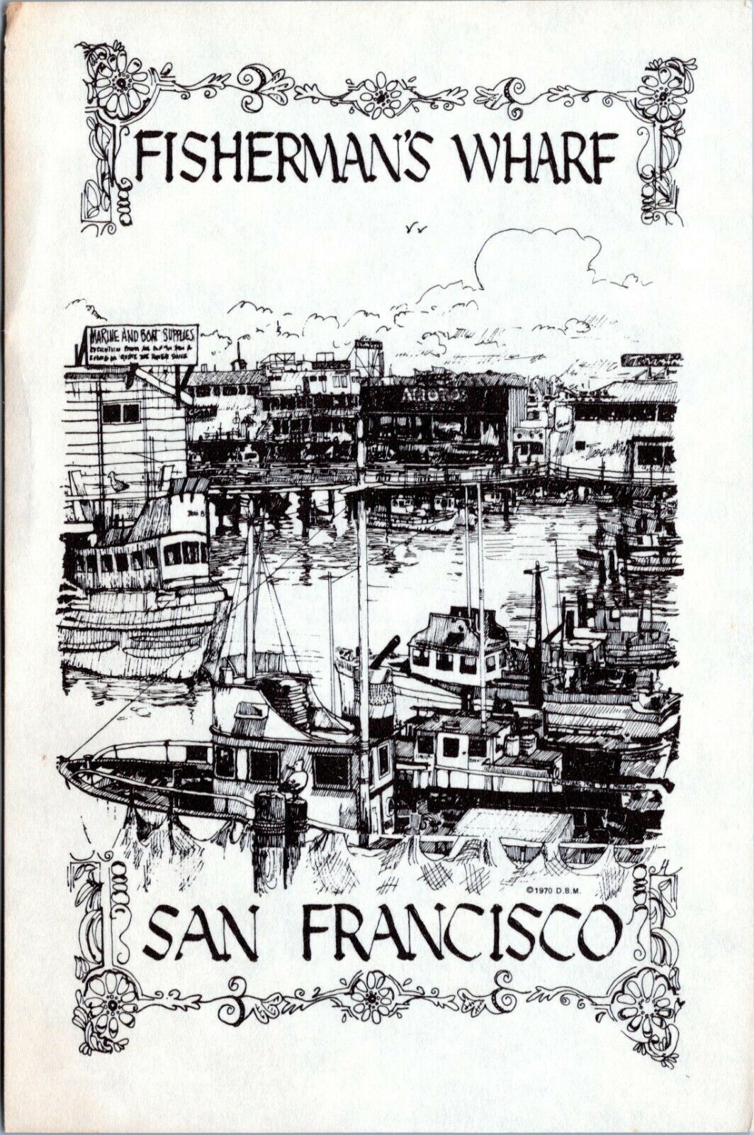 postcard - San Francisco Fisherman's Wharf - from drawing by artist ...
