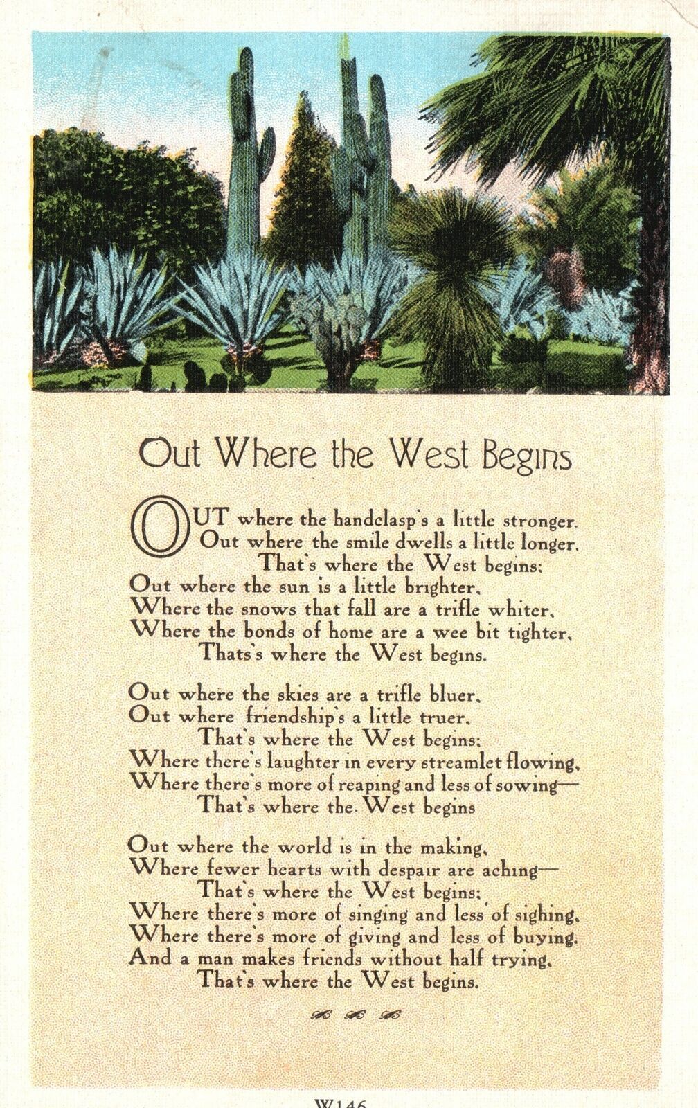 Vintage Postcard Out Where The West Begins A Poem Of Beautiful Place ...