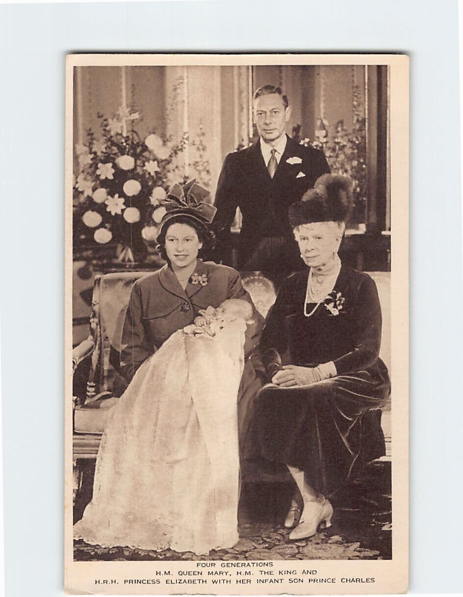 Postcard H.M. Queen Mary H.M. The King And H.RH. Princess Elizabeth ...