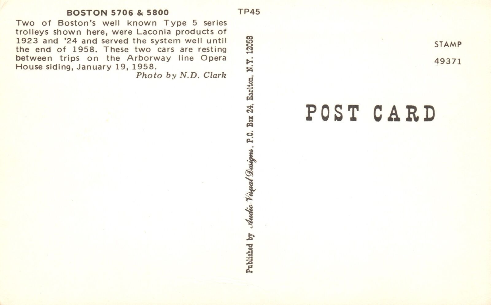 Vintage Postcard Boston 5706 & 5800 Top 5 Series Trolleys Laconia ...
