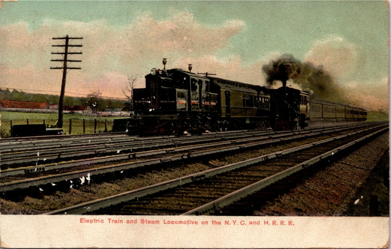 Postcard Electric Train & Steam Locomotive NYC & Hudson River Railroad ...