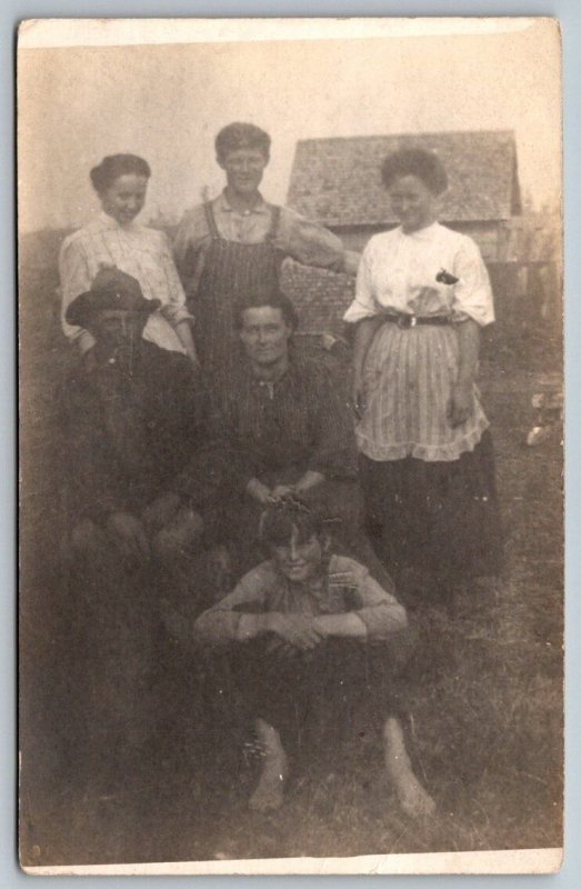 RPPC Real Photo Postcard - Early 1900s Family Photo on Farm - Barefoot ...