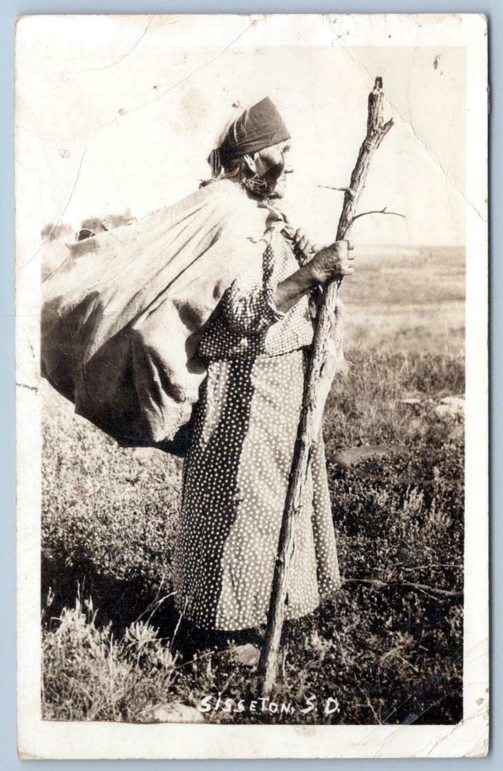 1939 Sisseton South Dakota Native American Side View Carrying Large BAG ...