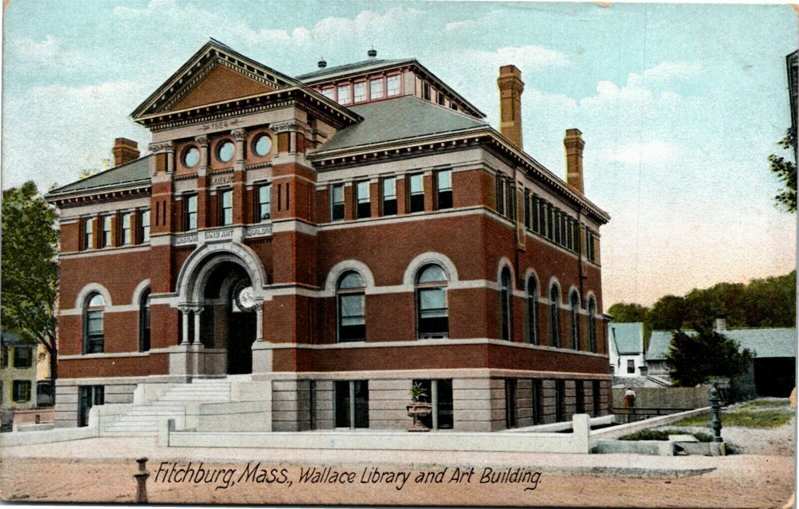 Postcard MA Worcester County Fitchburg Wallace Library and Art Building ...