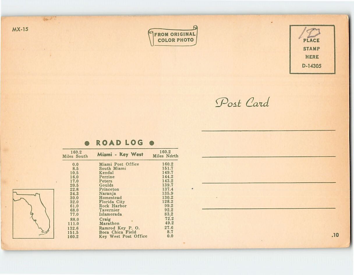 Postcard Map of the Florida Keys, Florida | United States - Florida ...