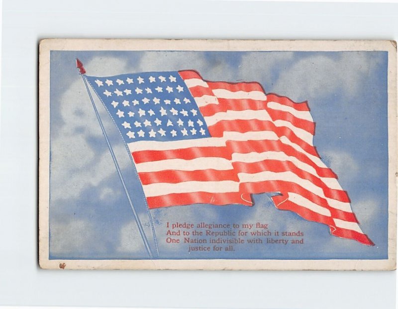 Postcard Greeting Card with Pledge of Allegiance and US Flag Art Print ...